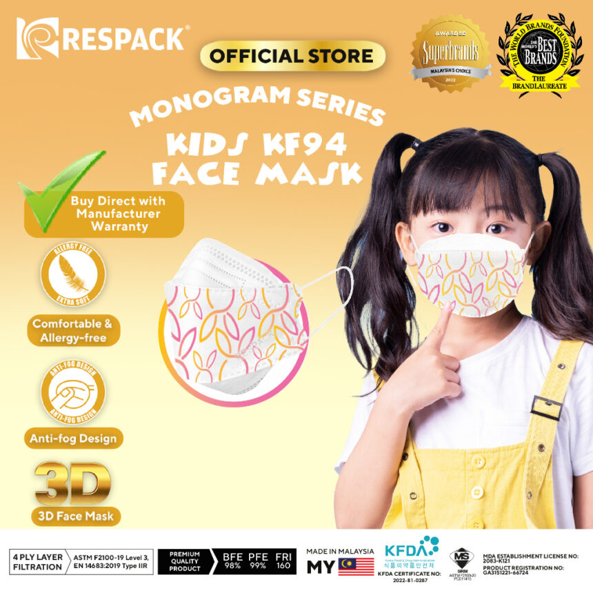 [BUY 3 AT RM30] Kids KF94 Face Mask Monogram Series – PackXpress by RESPACK